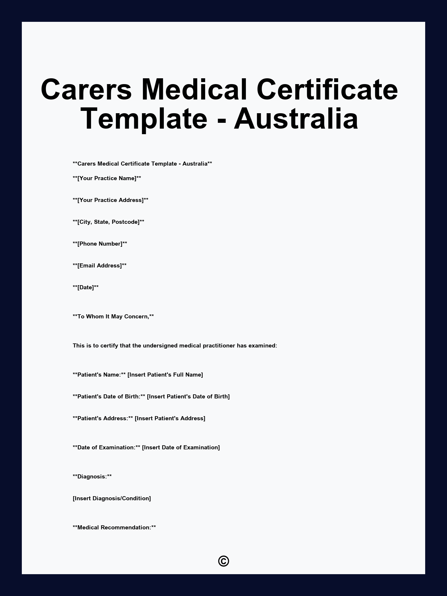 Carers Medical Certificate Template - Australia