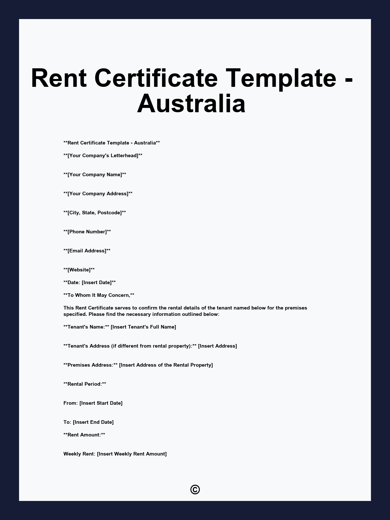 Rent Certificate Template Australia Rent Certificate Template Australia