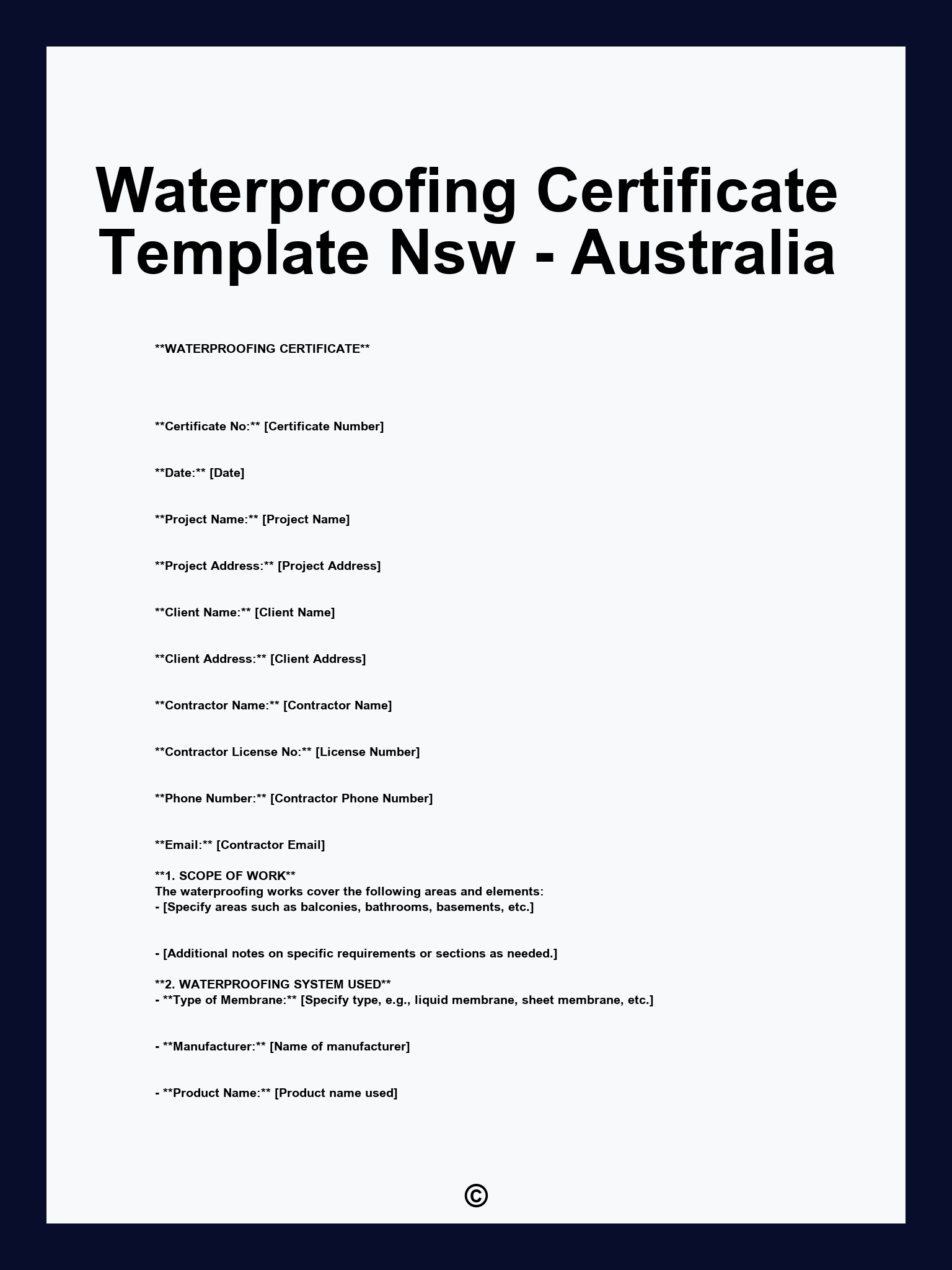 Waterproofing Certificate Template Nsw - Australia